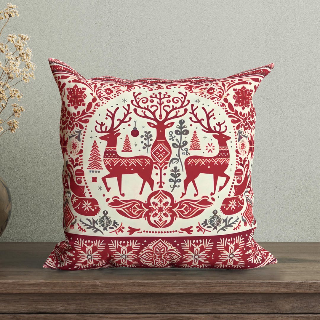 Traditional Scandinavian Christmas Reindeer Pillow Cover, Nordic ...