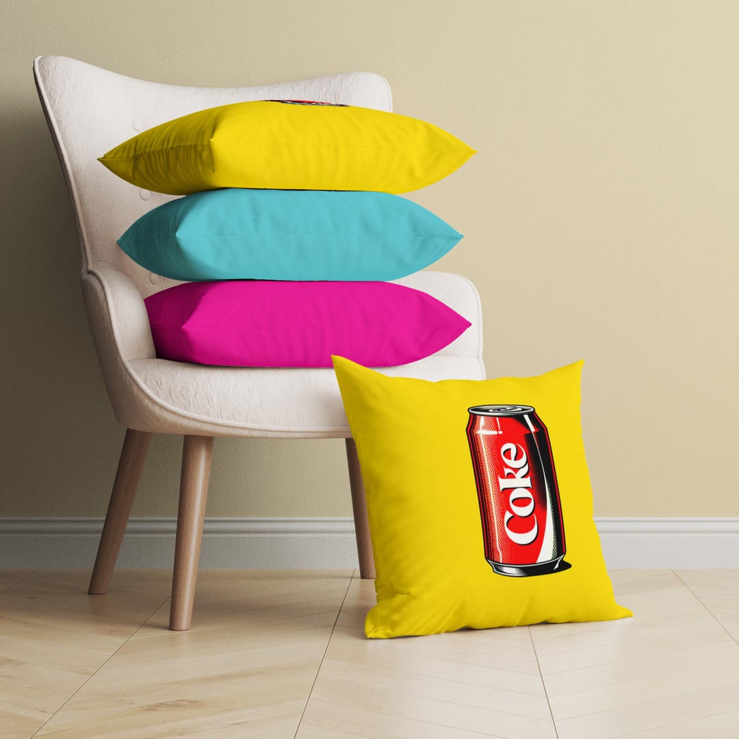 Pop Throw Pillow and Cushion Cover With Coke Cans in Pop Style, 3 ...