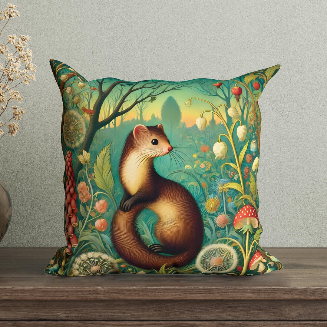 William Morris Weasel Pillow Cover, Forestcore Cushion, Woodland Decor ...