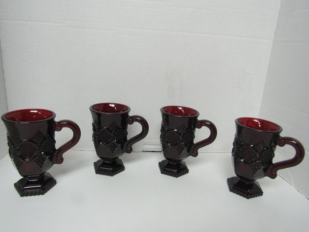 Set of 4 Avon Cape Cod Ruby Red Handled Mugs - Etsy