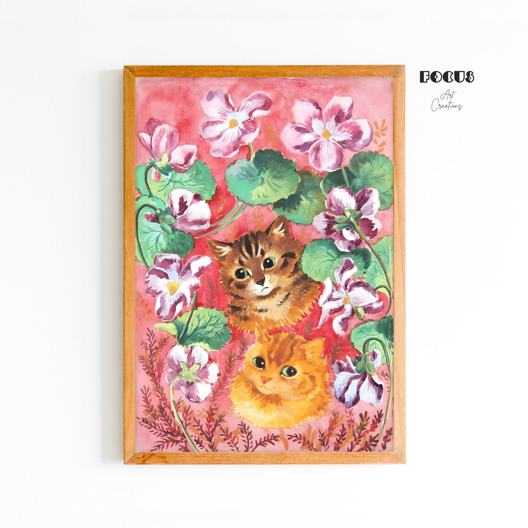 Louis Wain, Pansies and Tabby, Louis Wain Cat Print, Illustration ...