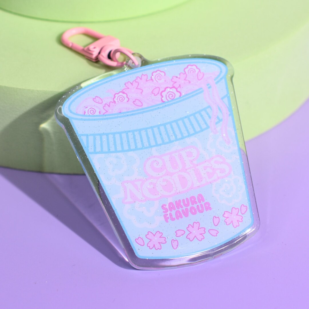 Cup Noodles Sakura Flavour Glitter Keyring - Etsy