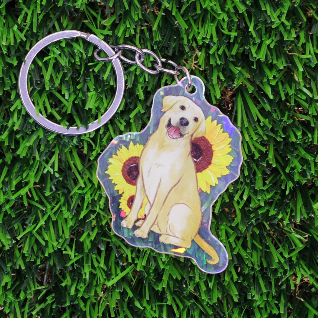 Golden Labrador Sunflower Holographic Keyring - Etsy