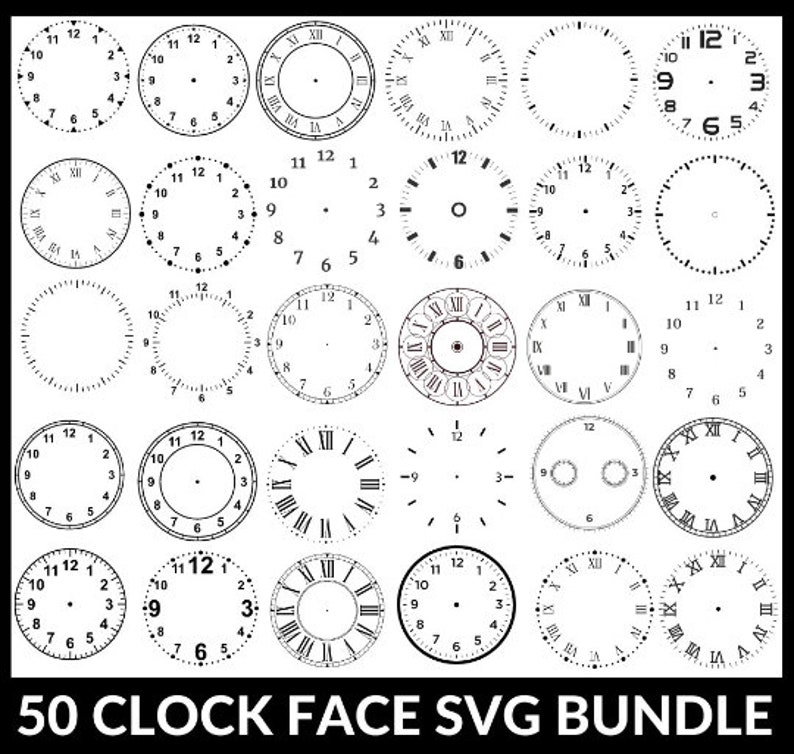 50 Clock Face Big Bundle Svg File, Clock Face Template Vector Printable ...