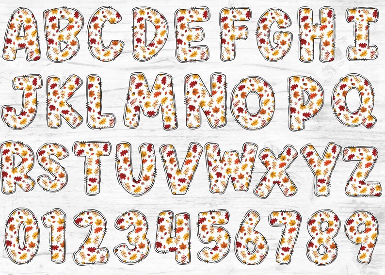 Thanksgiving Doodle Alphabet PNG Bundle – Autumn Letters, Numbers and ...