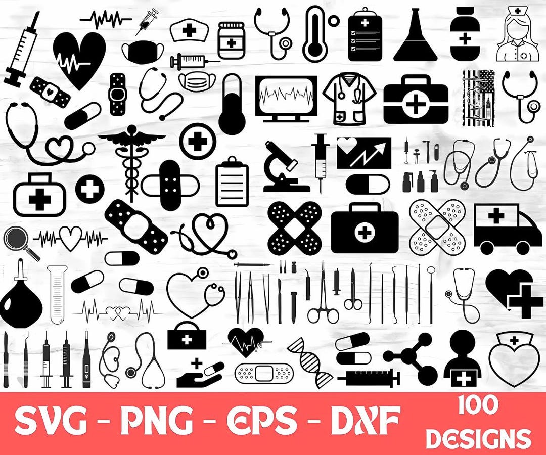 Medical Icons SVG Bundle, Doctor Nurse Hospital Silhouette, Stethoscope ...