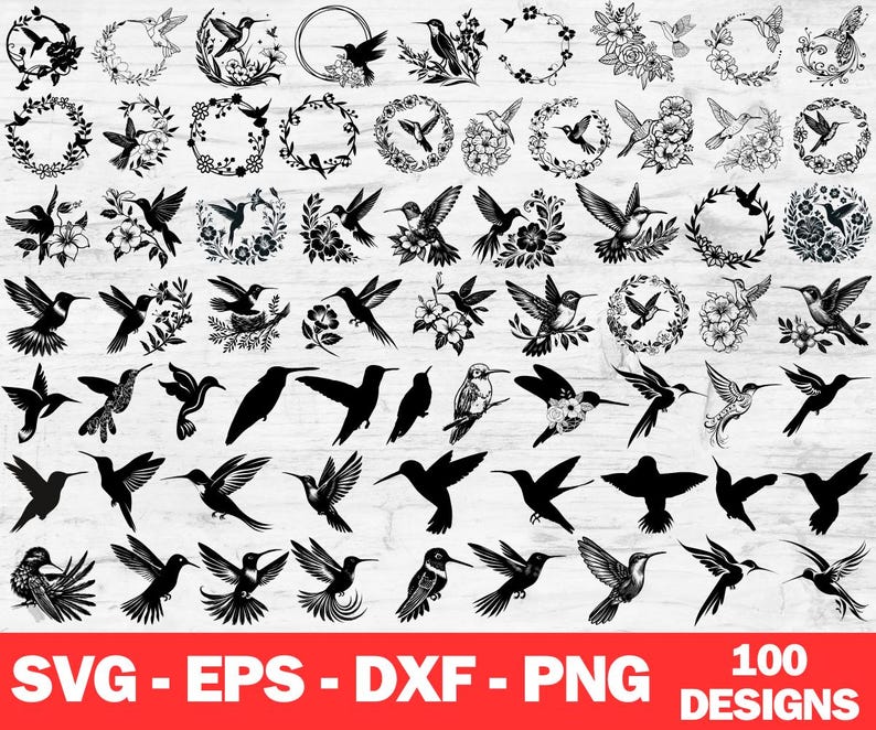 Hummingbird SVG PNG Bundle | Intricate Floral Hummingbird Clipart ...