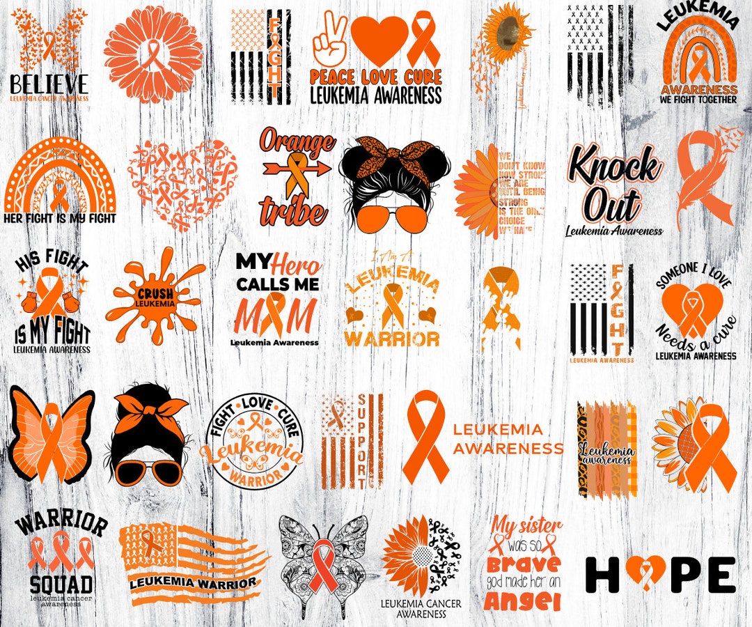 Leukemia Awareness SVG Bundle – Orange Ribbon, Support Designs, Cancer ...
