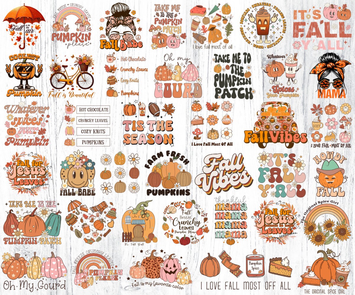 Retro Fall Png Bundle, Fall Png, Pumpkin Season Png, Groovy Fall Bundle ...