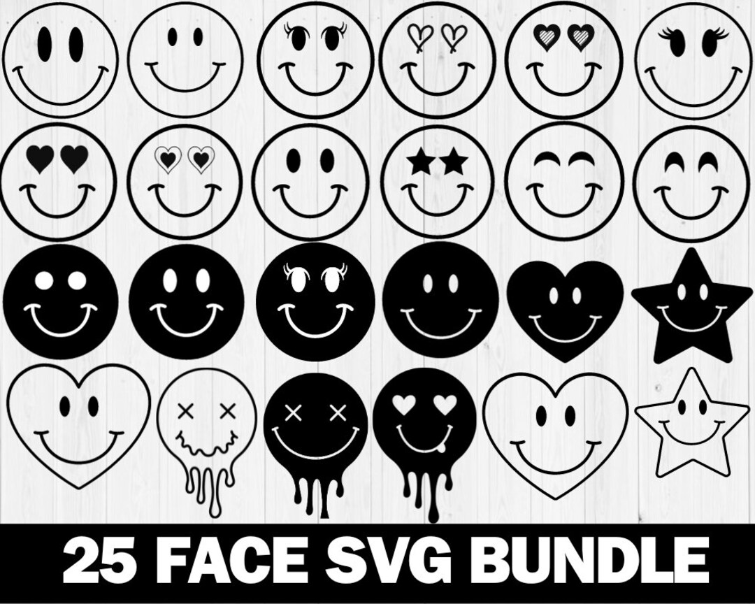 Happy Face SVG, Retro SVG, Groovy SVG, Trendy Clipart Cricut Silhouette ...