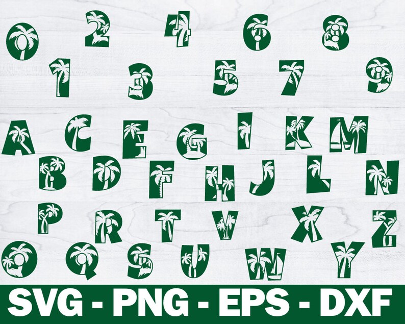 Palm Tree Font Alphabet Letters, Palm Trees Svg, Summer Svg, Sunset ...