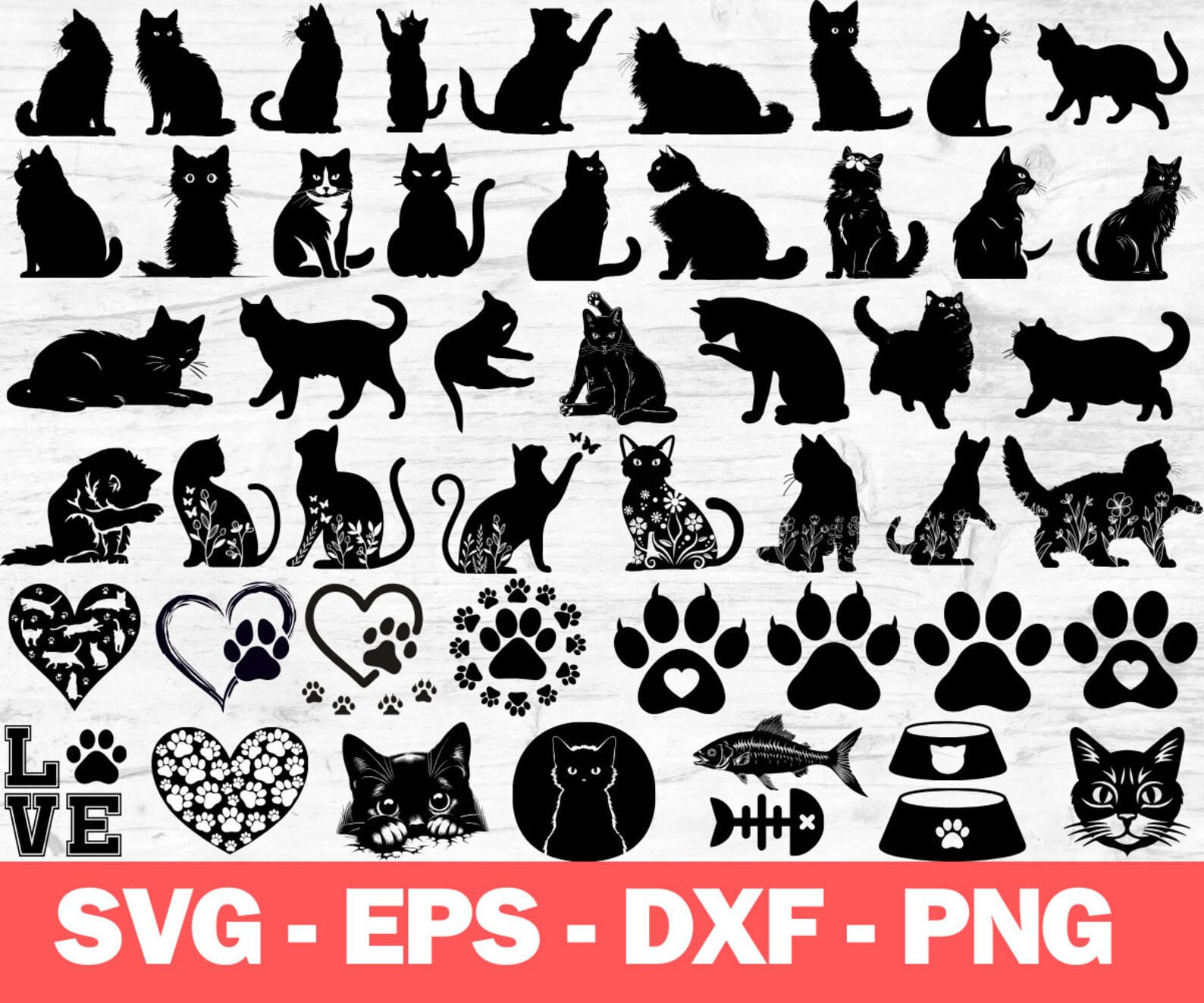 Cat SVG Bundle, Cat PNG Bundle, Cat Clipart, Kitten Svg, Cat Silhouette ...