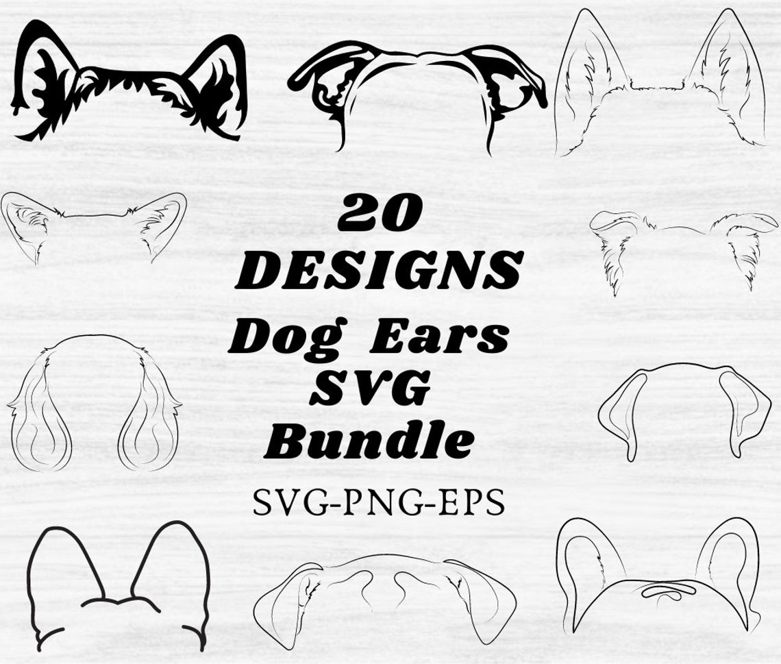 Dog Breed Ears Illustration SVG PNG Bundle Hand Drawn Dog Ears Outline ...