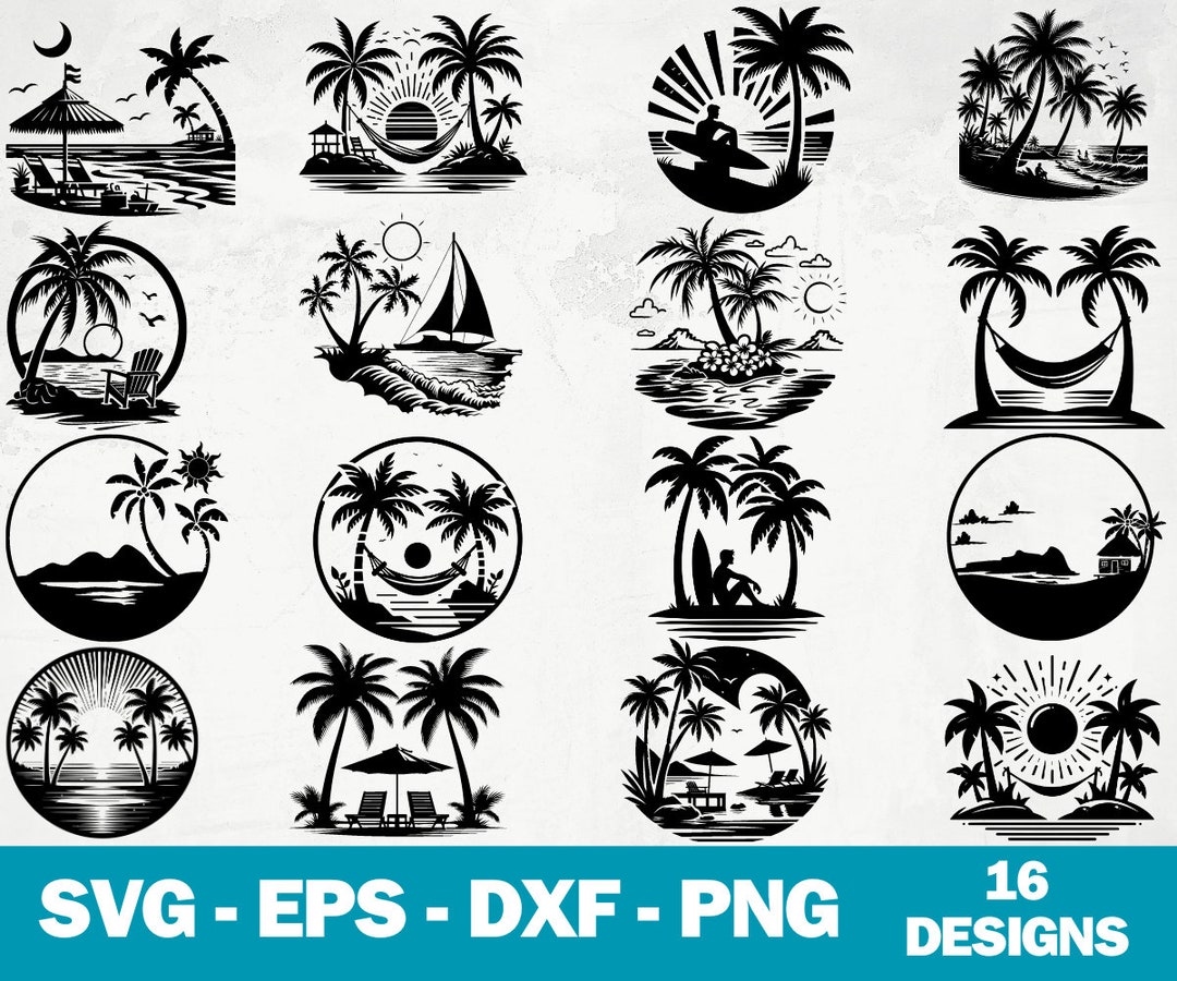 Beach Scene SVG Bundle Beach Life Svg Ocean Sunset Palm Tree Island ...