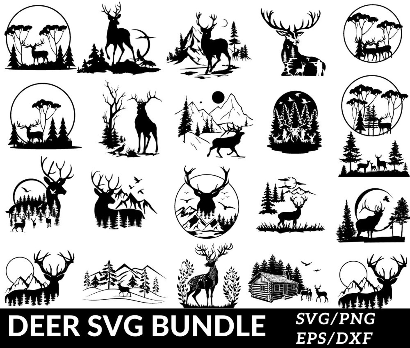 DEER SVG, DEER Clipart, Deer Svg Cut Files for Cricut, Mountain Svg ...