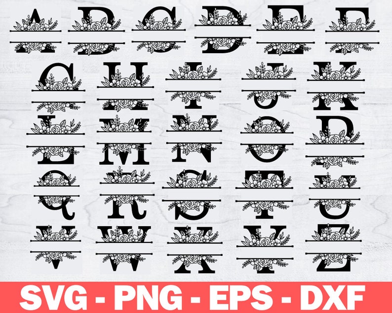 Floral Monogram SVG Bundle, Split Monogram, Last Name Svg, Initial ...
