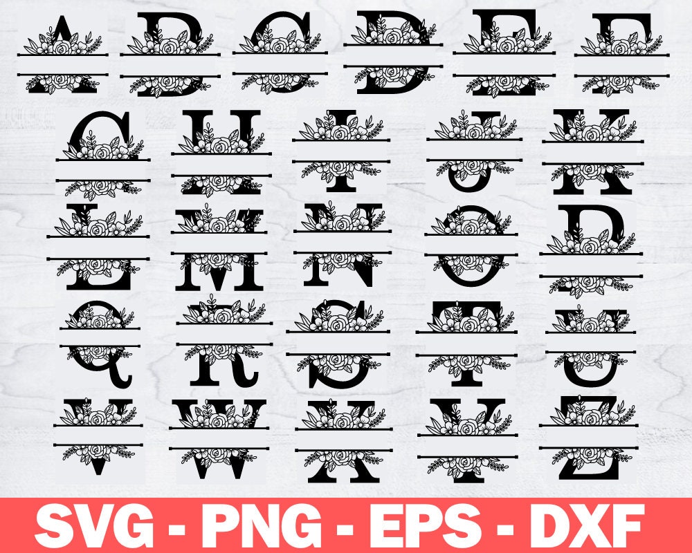Floral Monogram SVG Bundle, Split Monogram, Last Name Svg, Initial ...