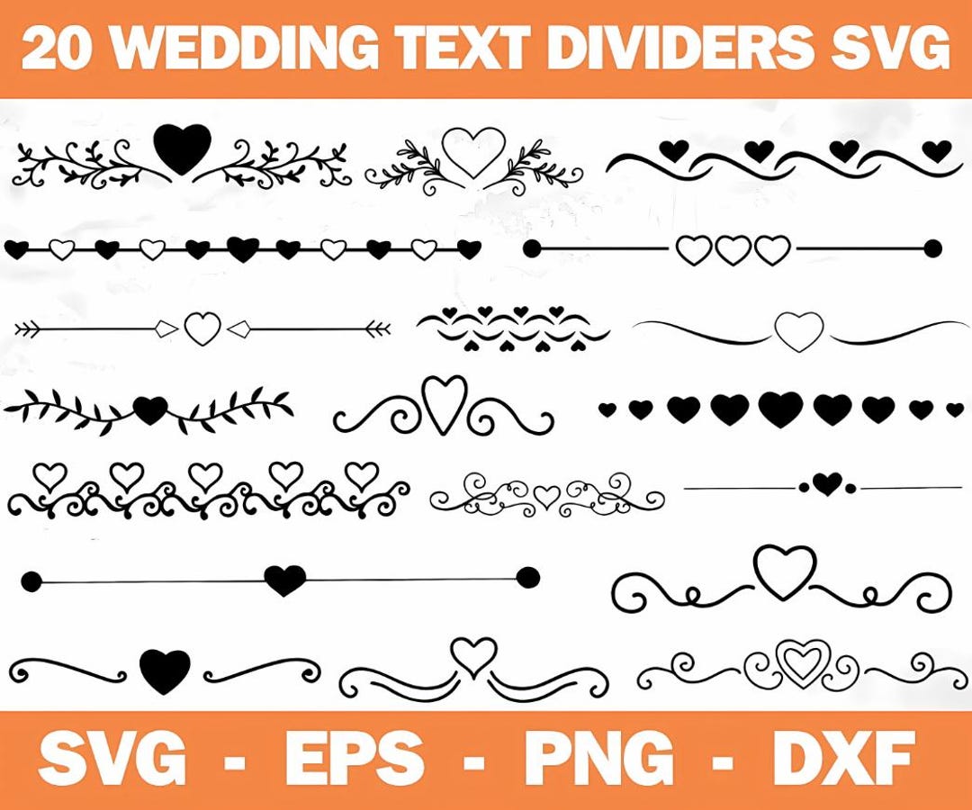 Wedding Text Dividers SVG, Heart Text Dividers SVG, Wedding Stationery ...