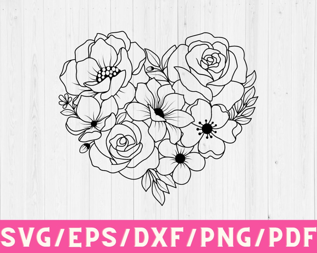 Flower Heart SVG Design Heart SVG for Cricut Heart Wreath SVG Cut File ...