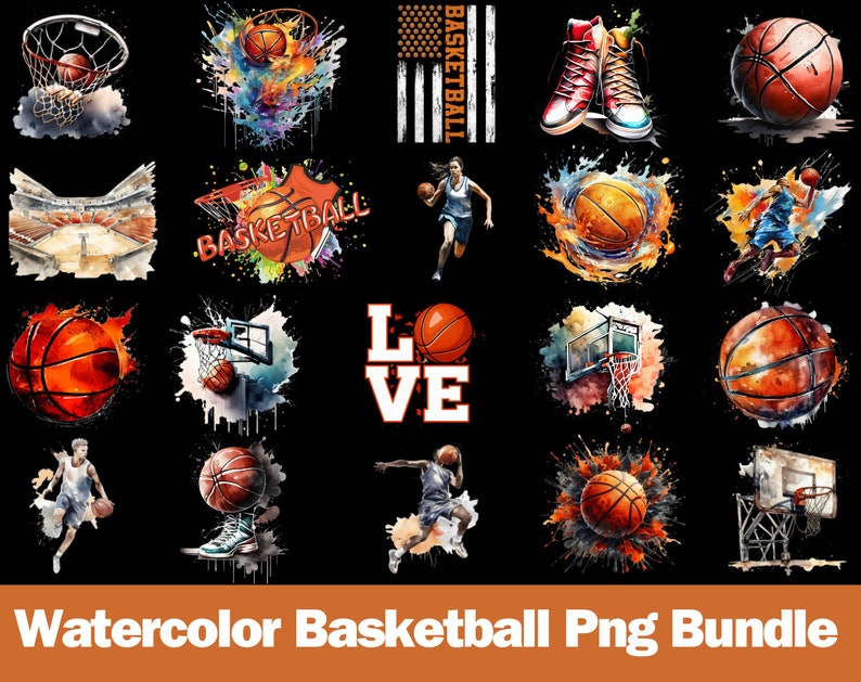 Watercolor Basketball PNG Bundle: Sports Sublimation (digital Download ...