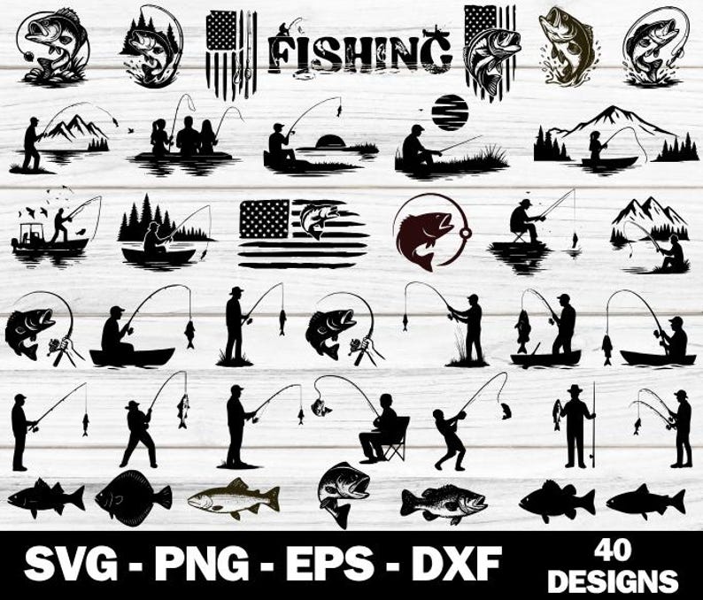 Fishing SVG Bundle, Fisherman Silhouette, 40 Designs (digital Download ...