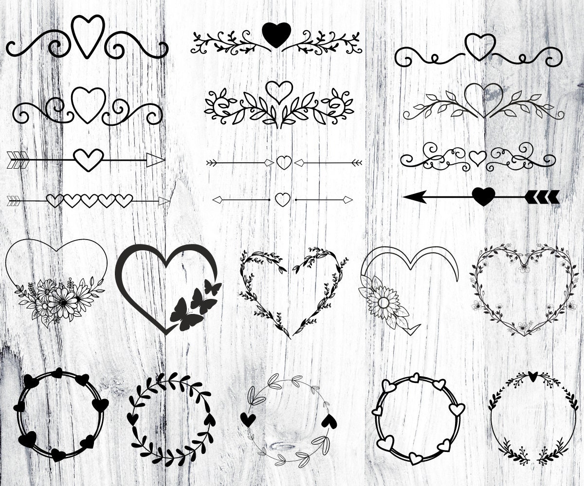 Heart Border Svg Bundle, Heart Text Divider Svg, Heart Svg, Heart ...