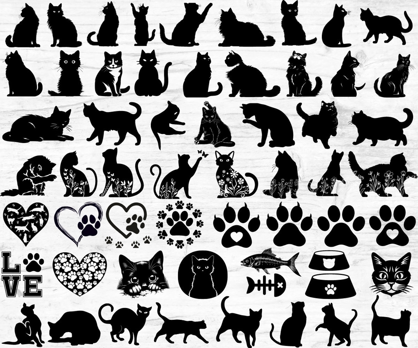 Cat SVG Bundle, Cat PNG Bundle, Cat Clipart, Kitten Svg, Cat Silhouette ...