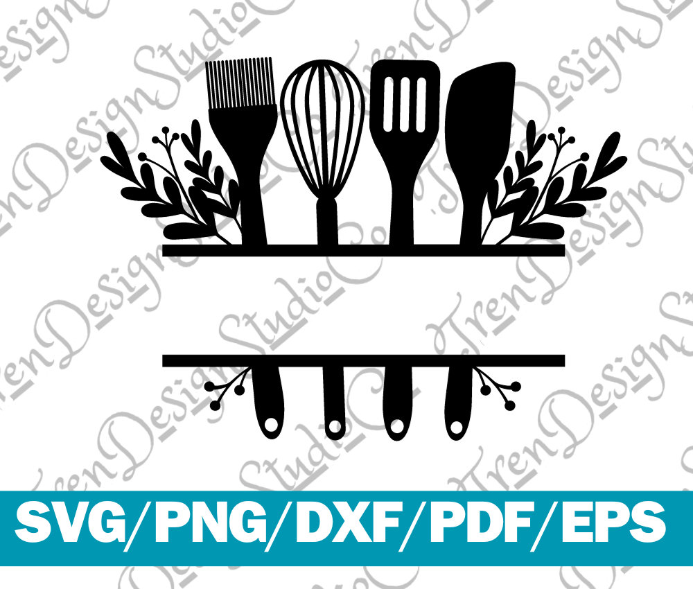 Kitchen Utensils Split Monogram SVG, Kitchen Svg, Cooking Svg, Utensils ...