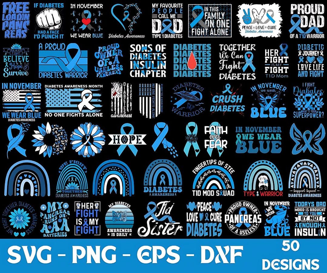50 Diabetes Awareness Huge Bundle Svg Png, Diabetes Svg, Blue Ribbon ...