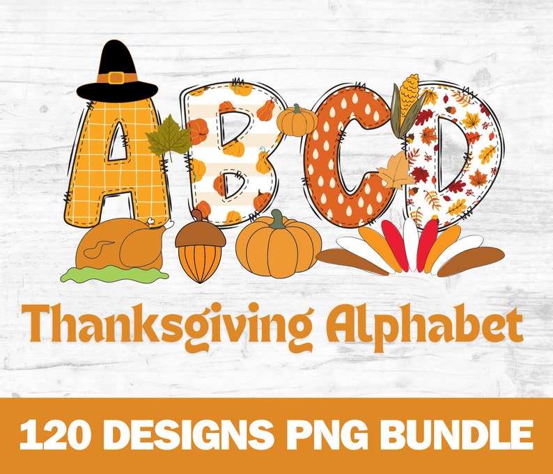 Thanksgiving Doodle Alphabet PNG Bundle – Autumn Letters, Numbers and ...