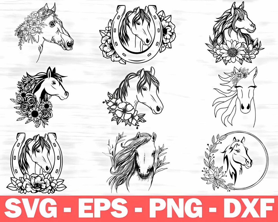 Horse SVG File, Horse With Flowers SVG, Horse Cut File, Floral Horse ...