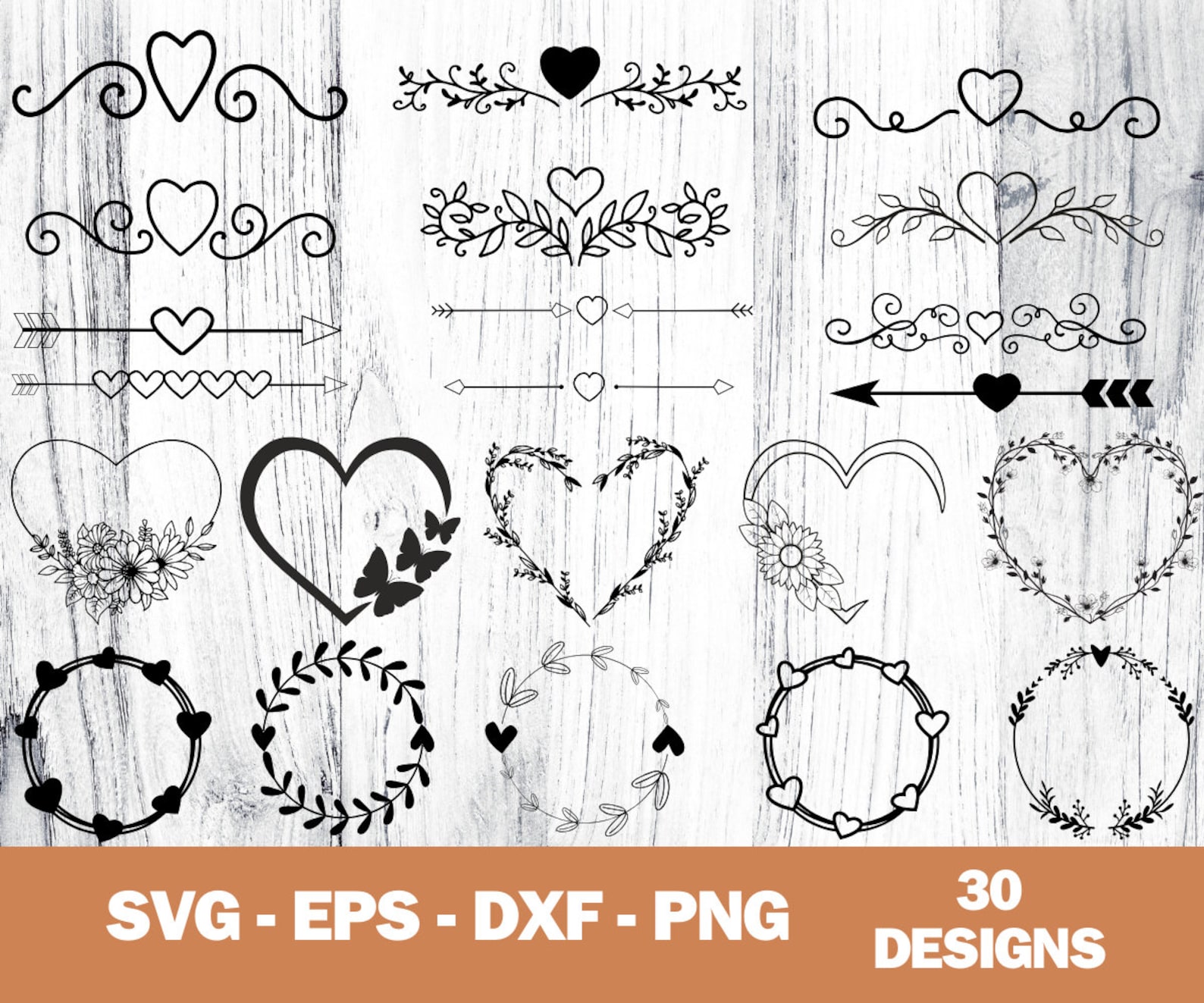 Heart Border Svg Bundle, Heart Text Divider Svg, Heart Svg, Heart ...