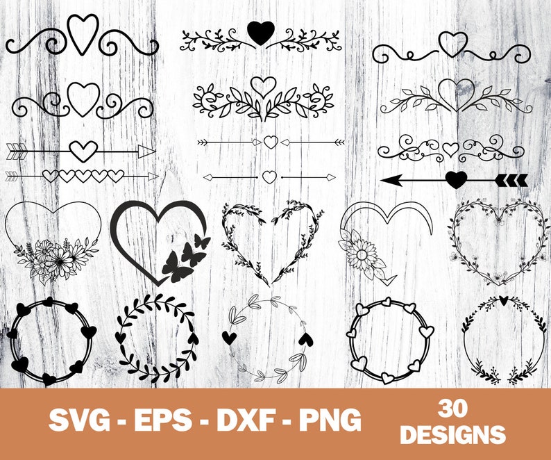 Heart Border Svg Bundle, Heart Text Divider Svg, Heart Svg, Heart ...
