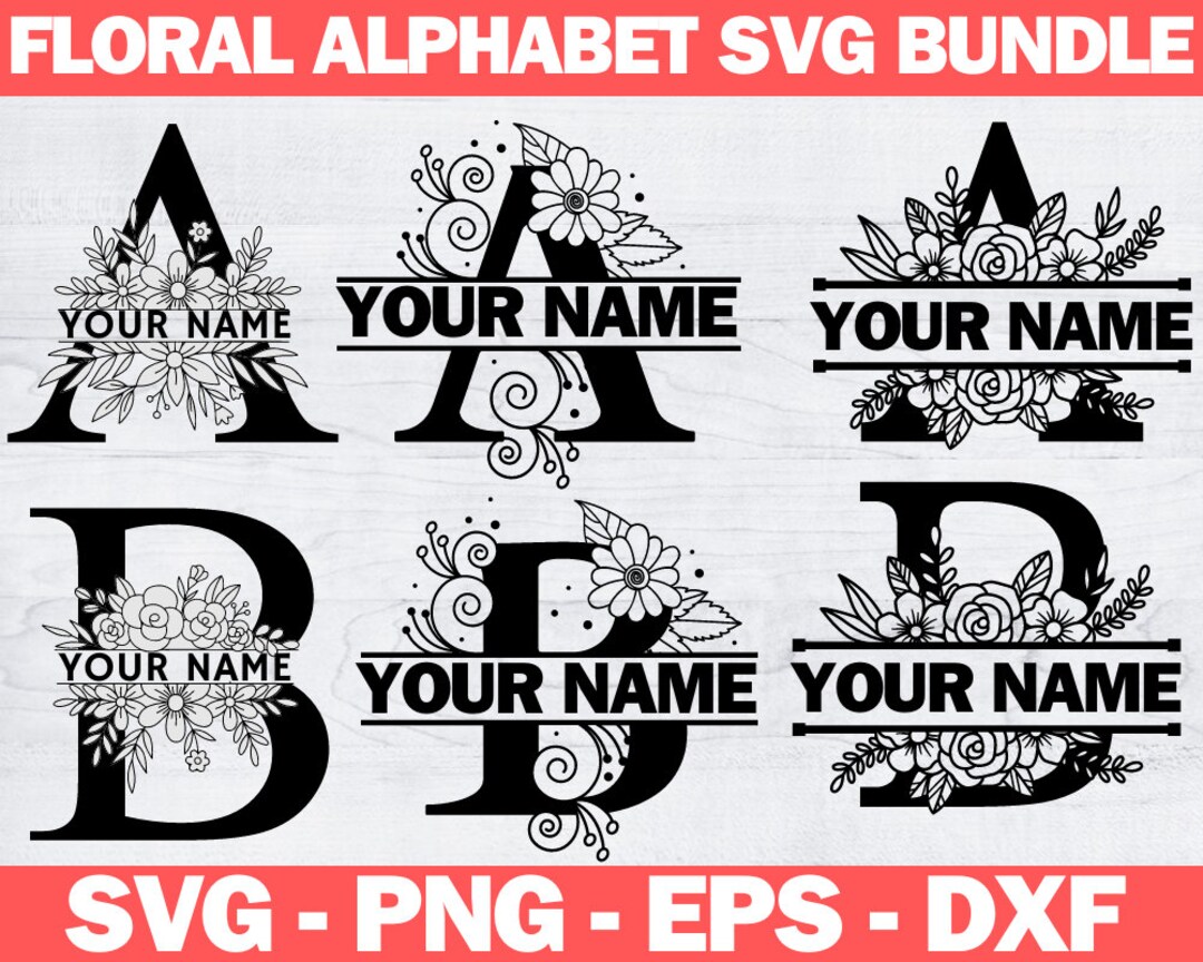 Floral Monogram SVG Bundle, Split Monogram, Last Name Svg, Initial ...
