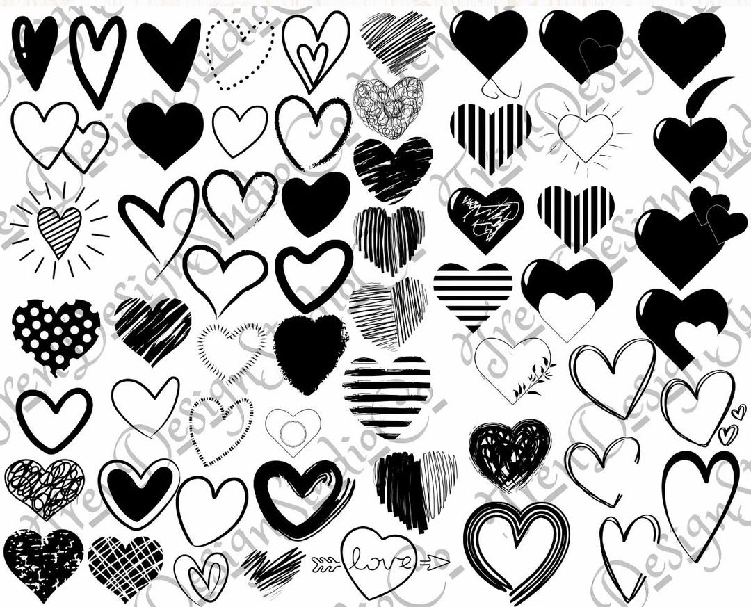 HEART Bundel SVG, HEART Doodle Svg, Hand Drawn Heart Svg,heart Svg Cut ...