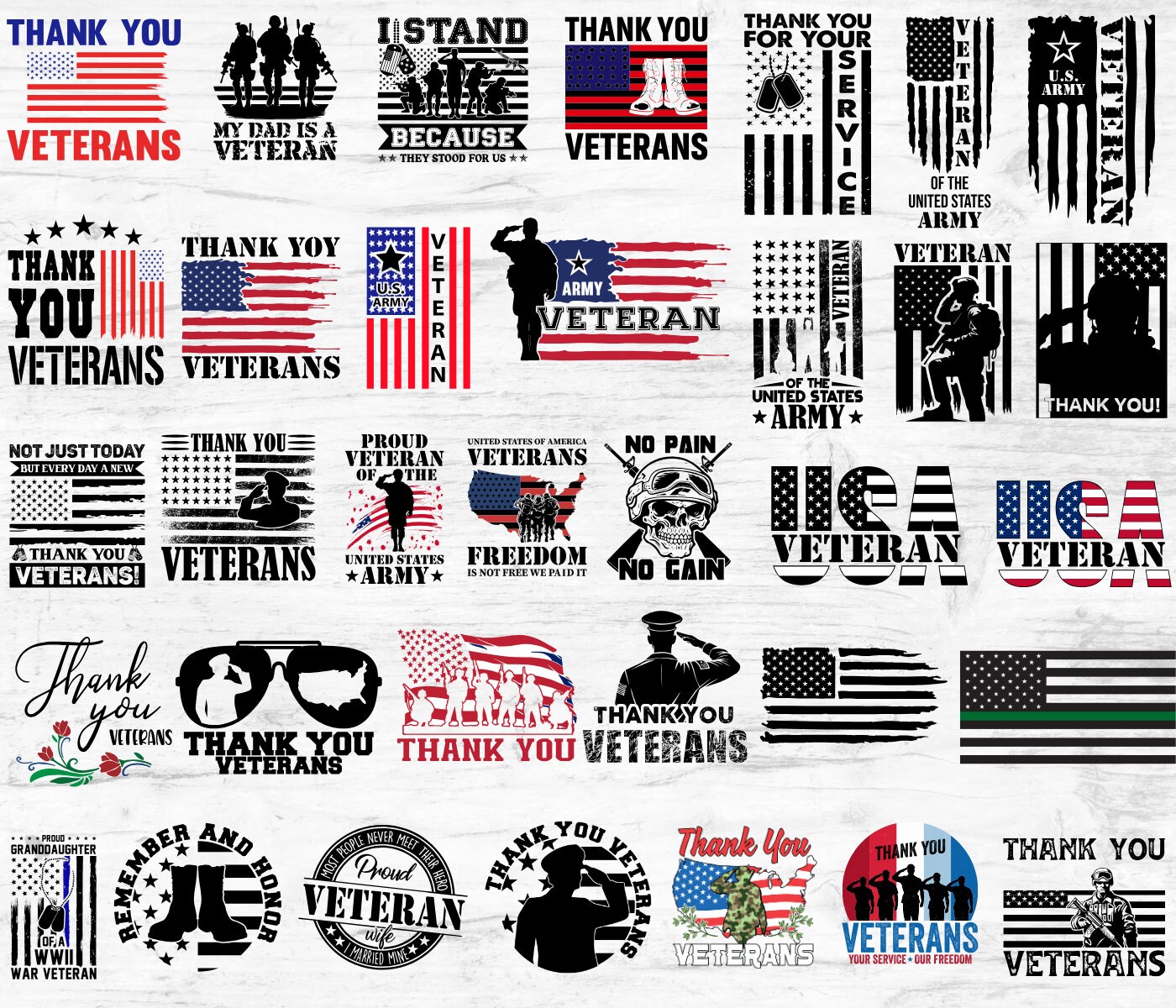 Veterans Day SVG Bundle, Patriotic Military Designs (digital Download ...