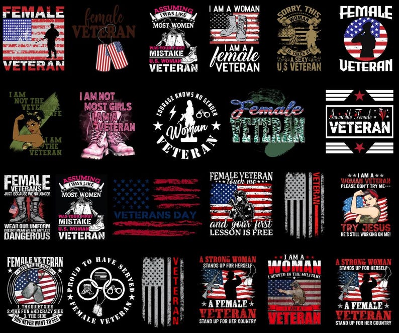 Female Veteran PNG Bundle, Military Anniversary Designs, American ...
