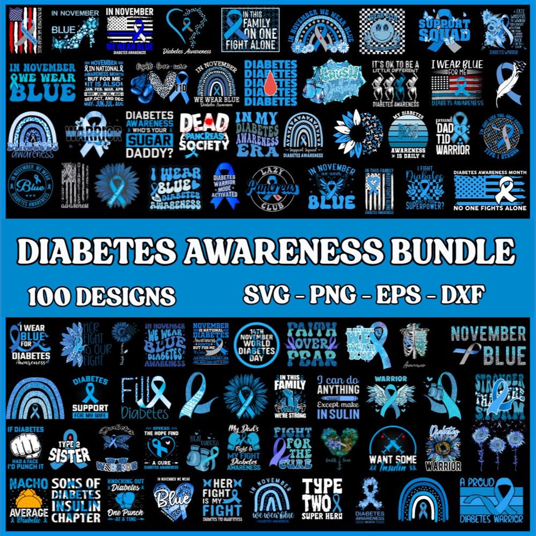 100 Diabetes Awareness SVG PNG Bundle – Blue Ribbon, T1D Designs, Fight ...