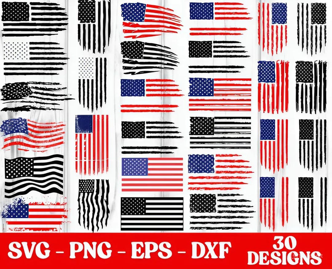 Distressed American Flag SVG Bundle: Grunge USA Flag Vector (digital ...