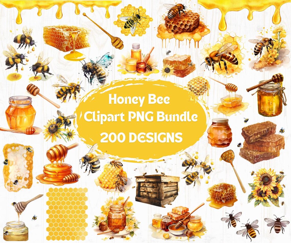 Honey Bee Clipart Bundle: 200+ PNG Designs (digital Download) - Etsy