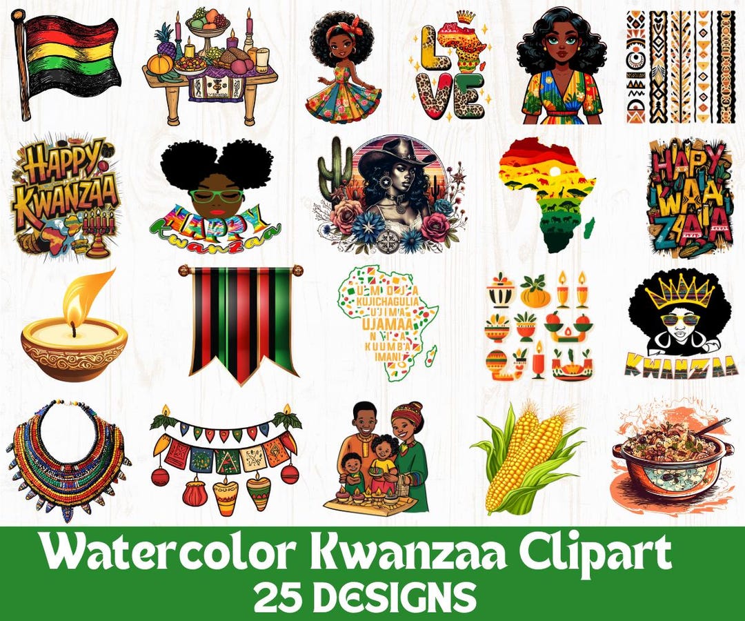 Watercolor Kwanzaa Clipart: African Heritage Illustrations (instant ...