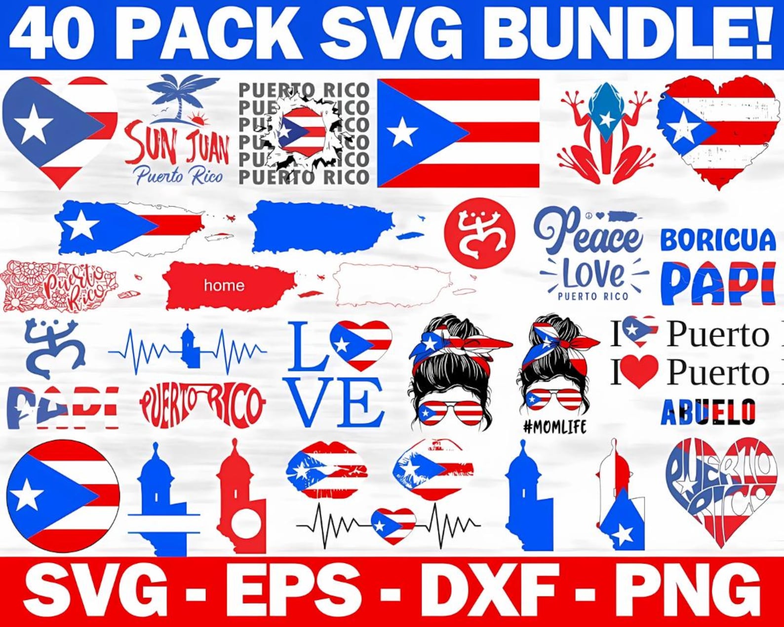 Puerto Rico Bundle, Flag, Taino Frog, Boricua (svg, Png, Eps, Dxf) - Etsy