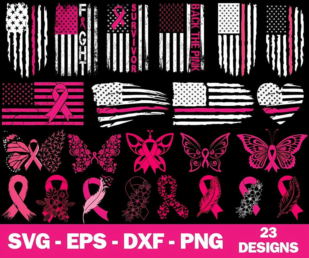 Breast Cancer American Flag SVG Bundle – Pink Ribbon Awareness ...