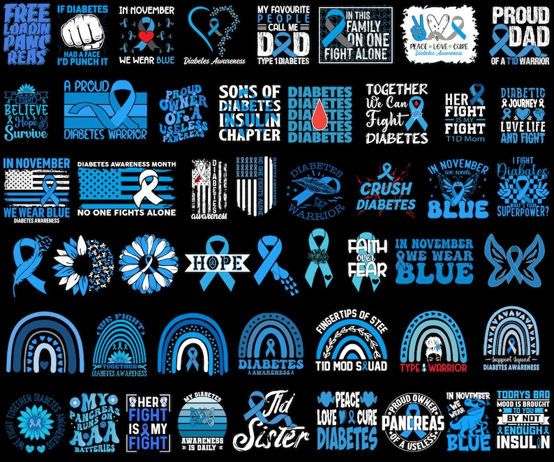 Diabetes Awareness SVG Bundle, Blue Ribbon Rainbow Design, T1D Support ...