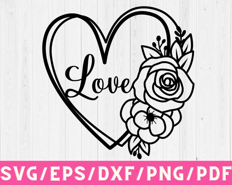 Flower Heart SVG Design Heart SVG for Cricut Heart Wreath SVG Cut File ...
