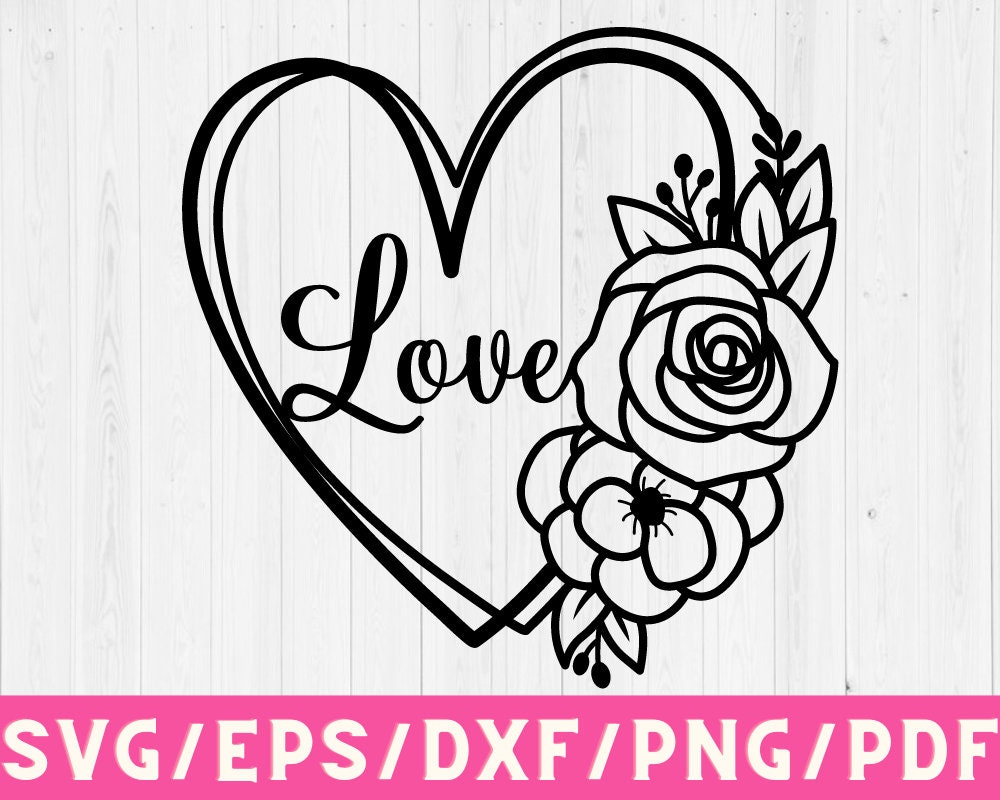 Flower Heart SVG Design Heart SVG for Cricut Heart Wreath SVG Cut File ...