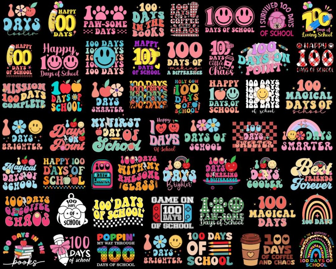 Retro 100 Days of School SVG Bundle (svg, Dxf, Png, Eps) - Etsy