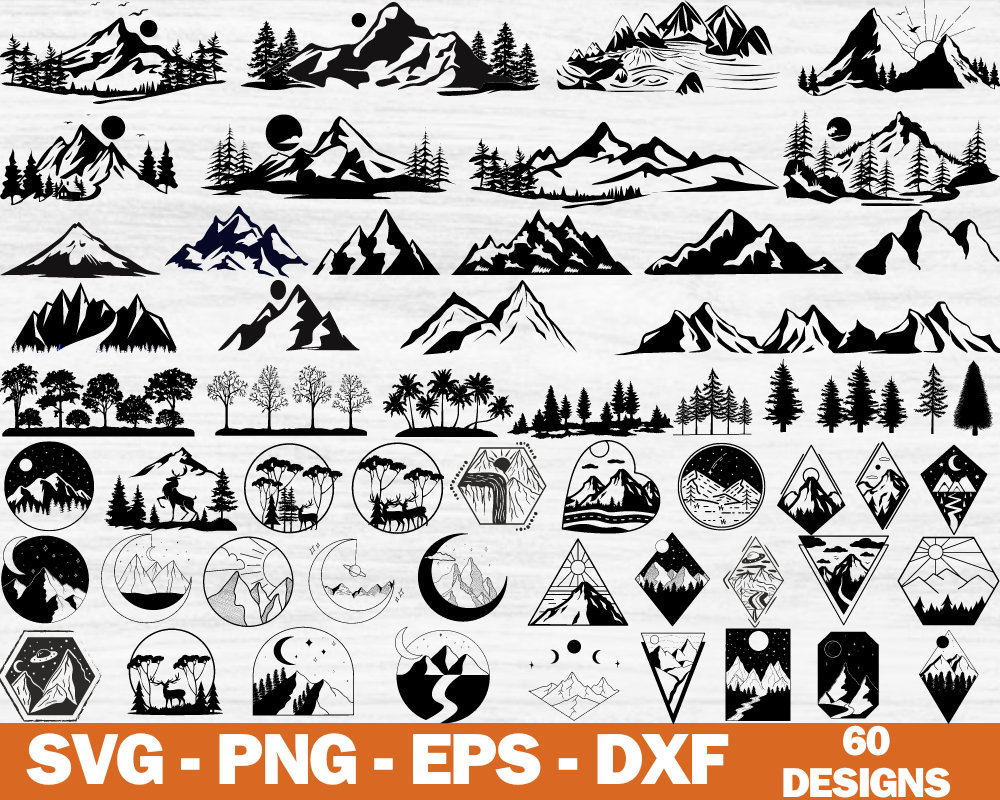 MEGA Geometric Mountain and Forest BUNDLE, Mountain Svg Hand Drawn ...