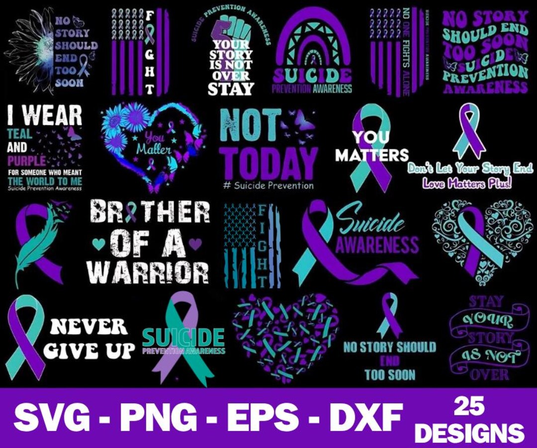 Suicide Prevention Awareness SVG Bundle, Teal Purple Ribbon (digital ...