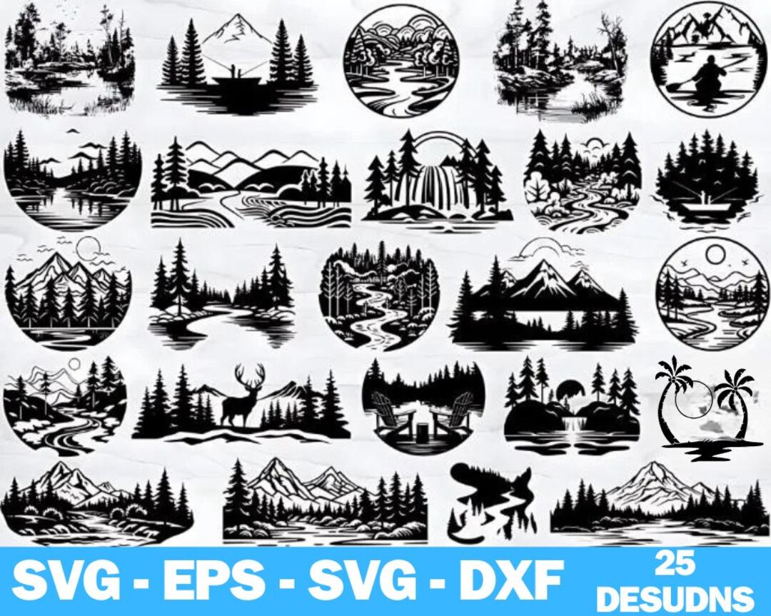 River Landscape SVG Bundle: Forest, Mountain, Wildlife (digital Files ...